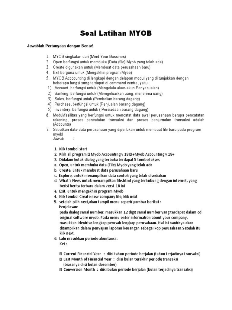 Soal Latihan MYOB Daring 1 | PDF