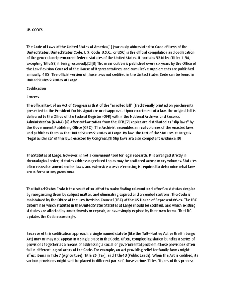 An Overview of the United States Code: Its Purpose, Codification ...