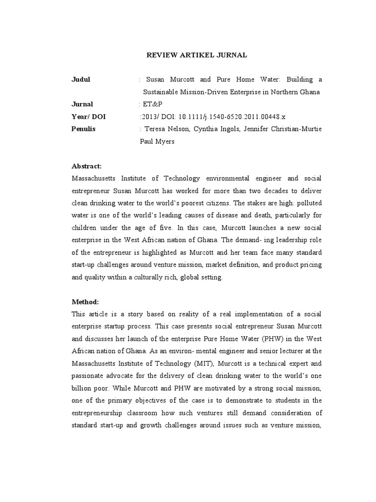 Review Artikel Jurnal Susan Murcott dan Pure Home Water | PDF | Social ...