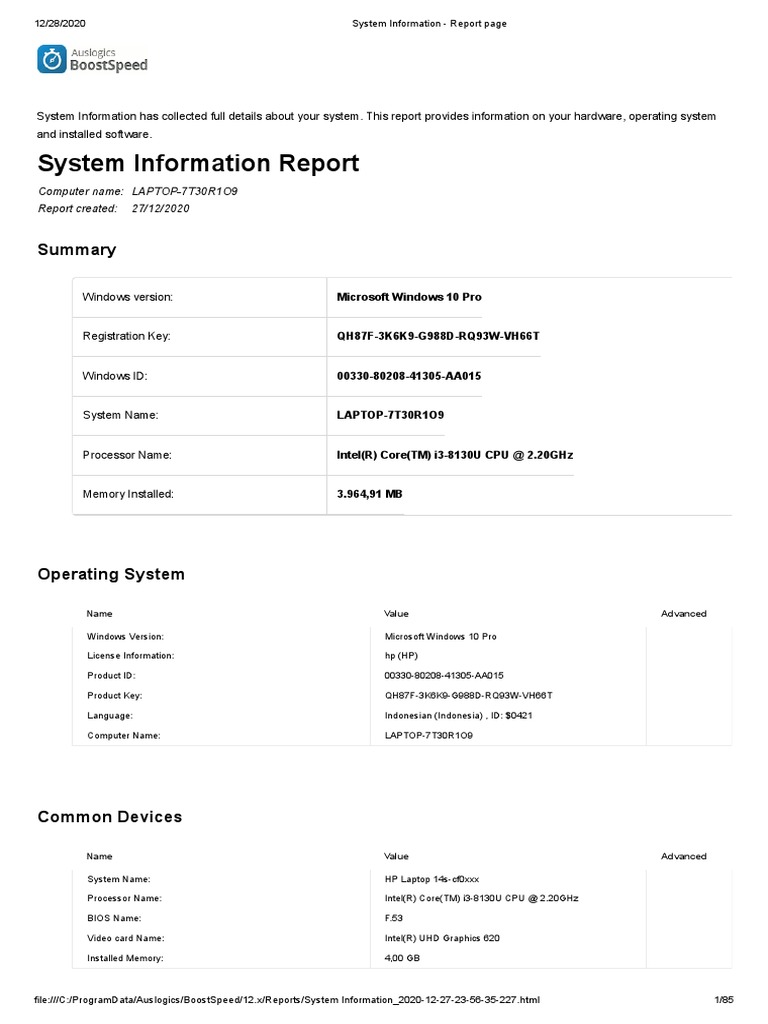 System Information - Report Page | PDF | Cpu Cache | Central Processing ...