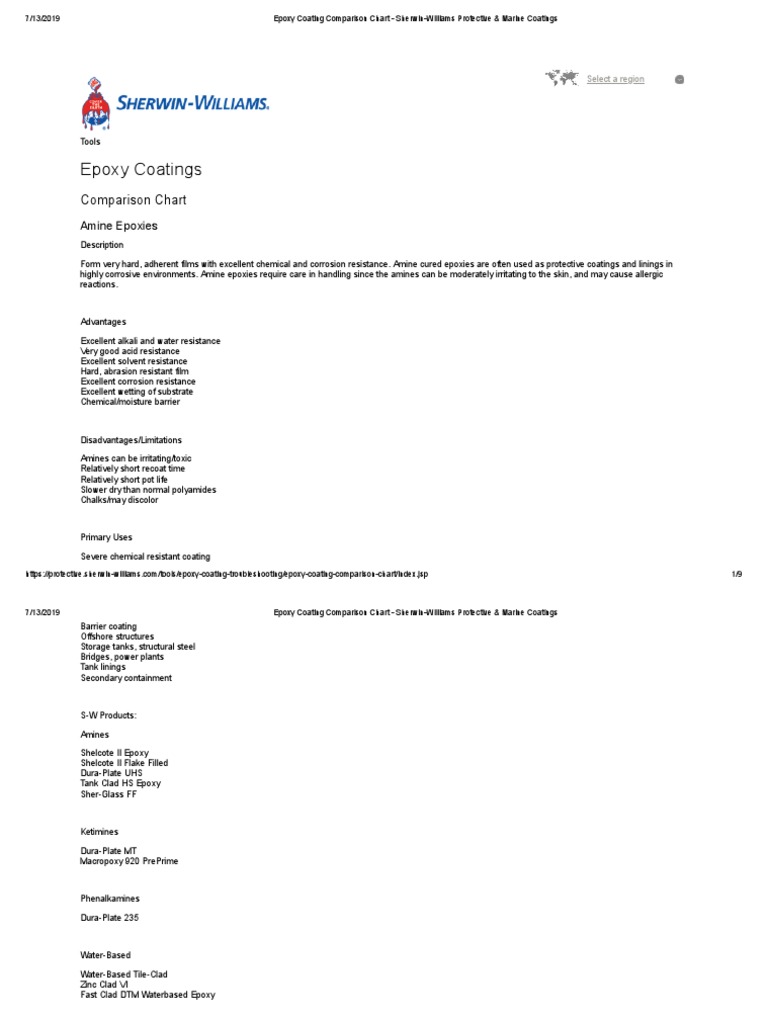 Epoxy Coating Comparison Chart - Sherwin-Williams Protective & Marine ...