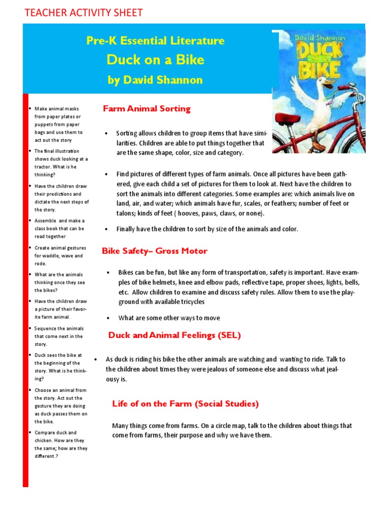 Duck On A Bike: Pre-K Essential Literature by David Shannon | PDF ...