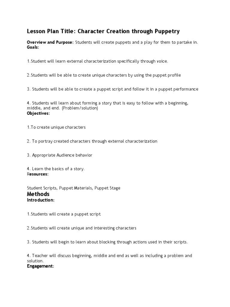 Lesson Plan Title: Character Creation Through Puppetry | PDF