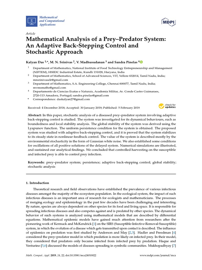Mathematical Analysis of A Prey-Predator System: An Adaptive Back-Stepping Control and ...