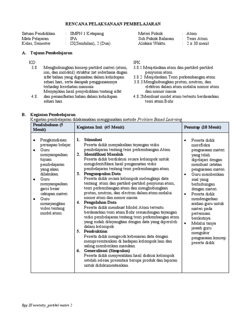 RPP IPA Kelas 9 SM 2 Atom 2 | PDF | Sains & Matematika | Komputer
