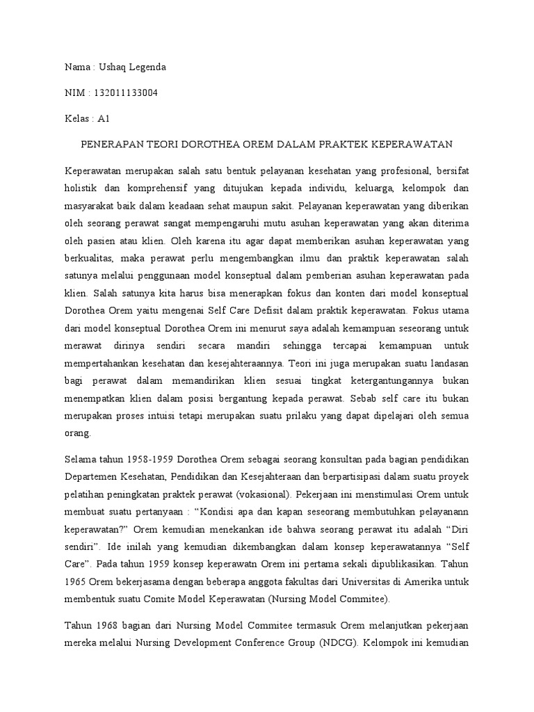 Teori Orem dalam Keperawatan | PDF