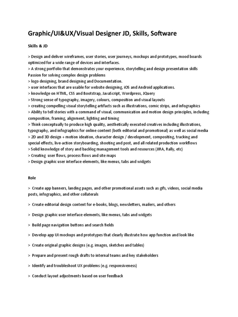 Graphic Designer JD, Skills, Software | PDF | Graphic Design | Page Layout