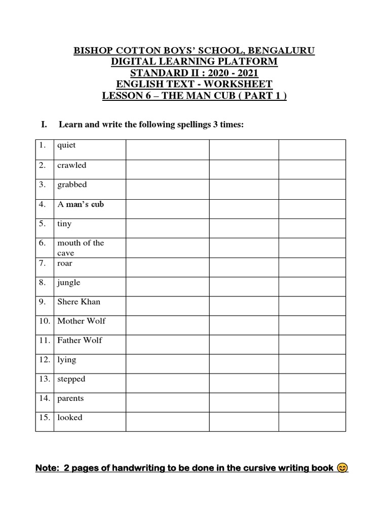The Man Cub - Part-1 - Worksheet | PDF