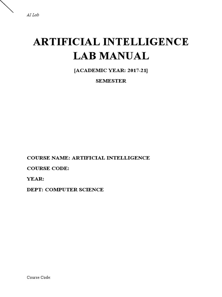 Artificial Intelligence Lab Manual Academic Year 2017 21 Semester Download Free Pdf 