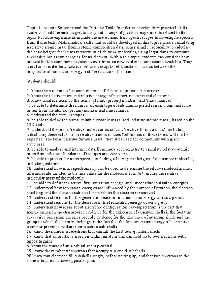 Topic 1 Atomic Structure and The Periodic Table | PDF | Atomic Orbital ...