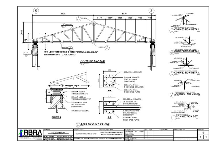 Connection Detail: TOP, BOTTOM CHORD & KING POST: 2L 3.0x3.0x0.12" WEB ...