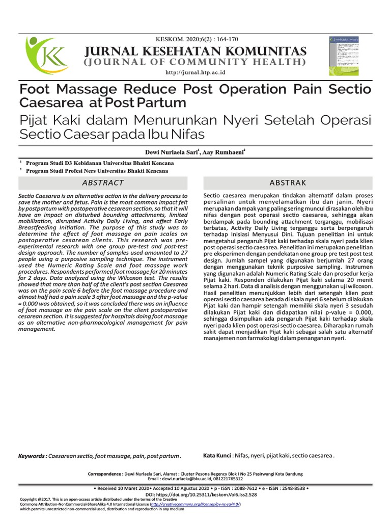 Foot Massage Reduce Post Operation Pain Sectio | PDF