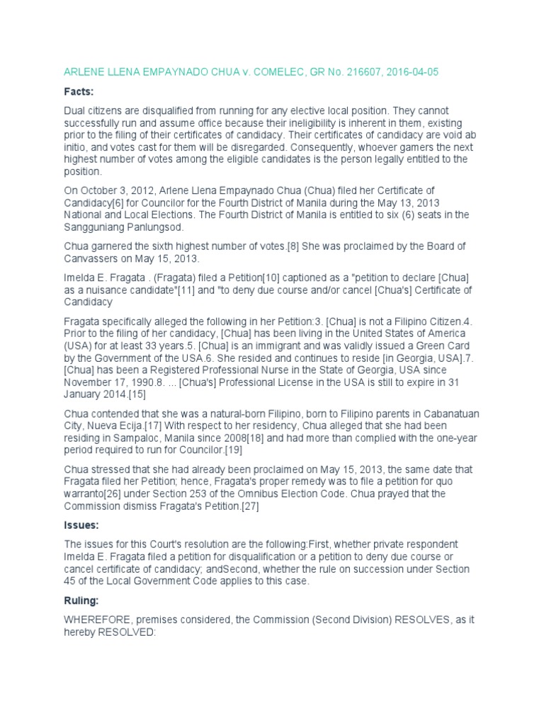 ARLENE LLENA EMPAYNADO CHUA V | PDF | Citizenship Of The United States ...