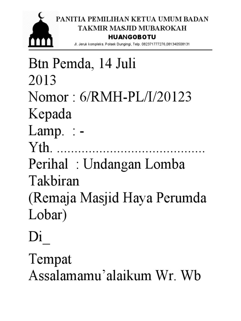 Surat Panitia Permohonan Pembuatan SK BTM | PDF