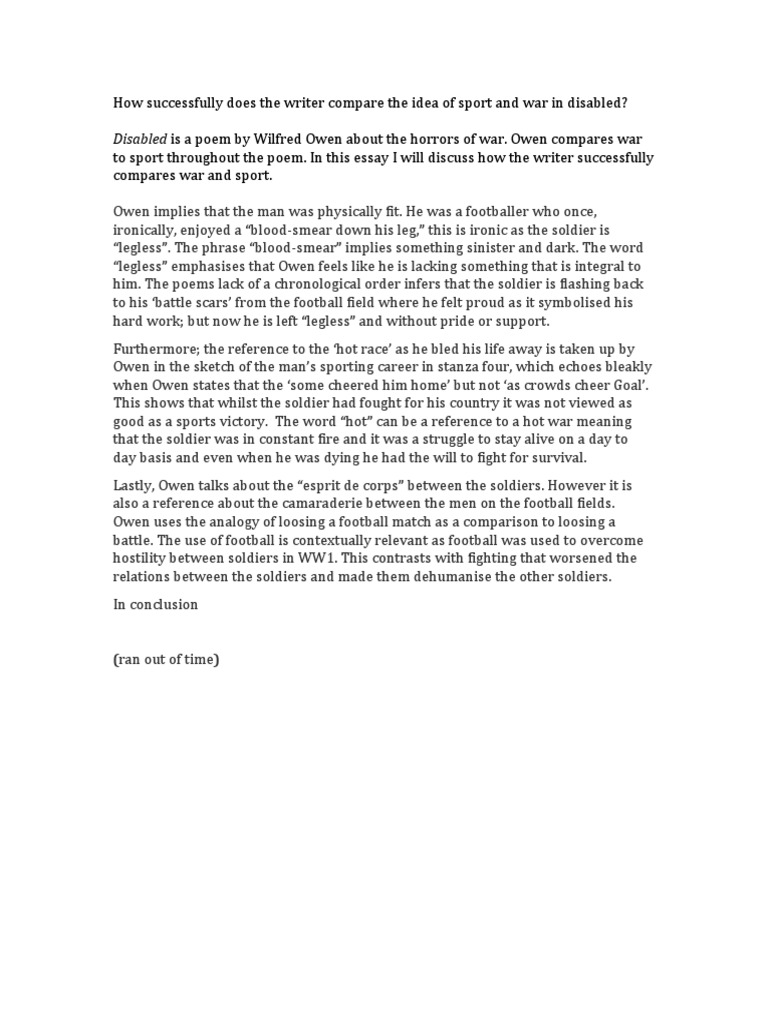 War and Sport in Owen's "Disabled" | PDF