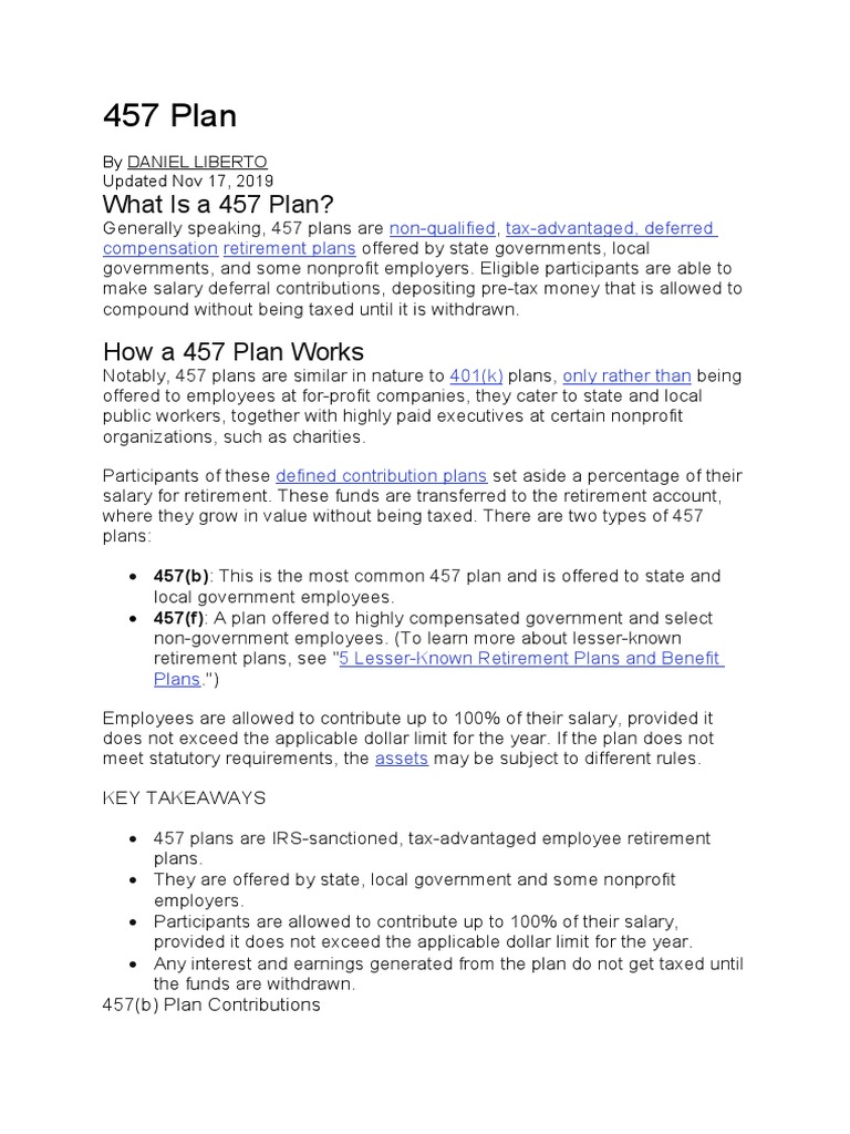 457 Plan: What Is A 457 Plan? | Download Free PDF | 401(K) | Employee ...
