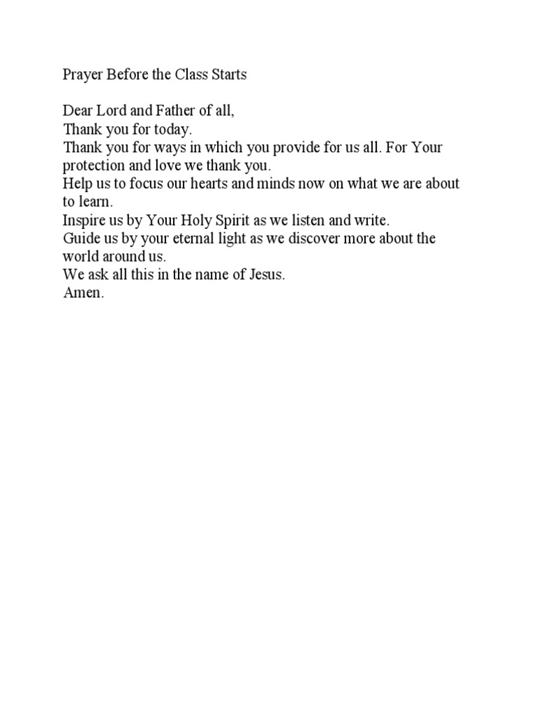 Prayer Before The Class Starts | PDF