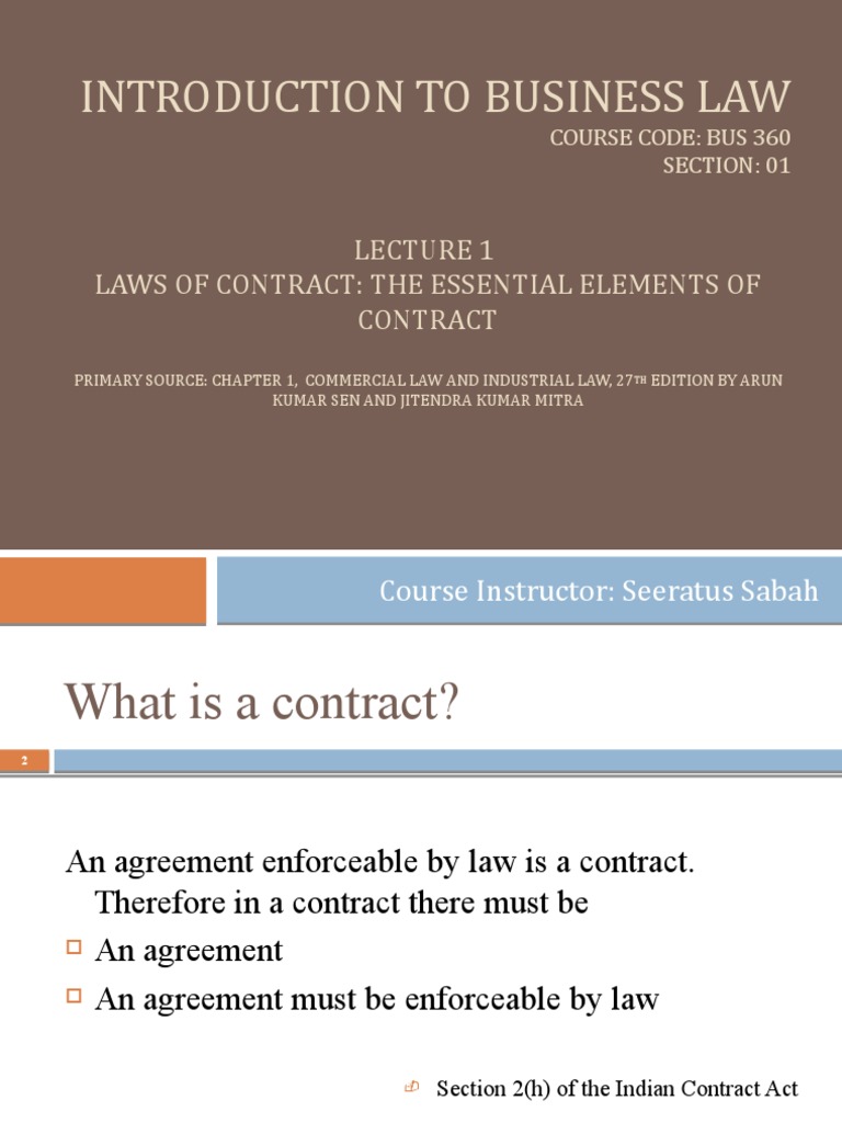 Introduction To Business Law: Laws of Contract: The Essential Elements ...