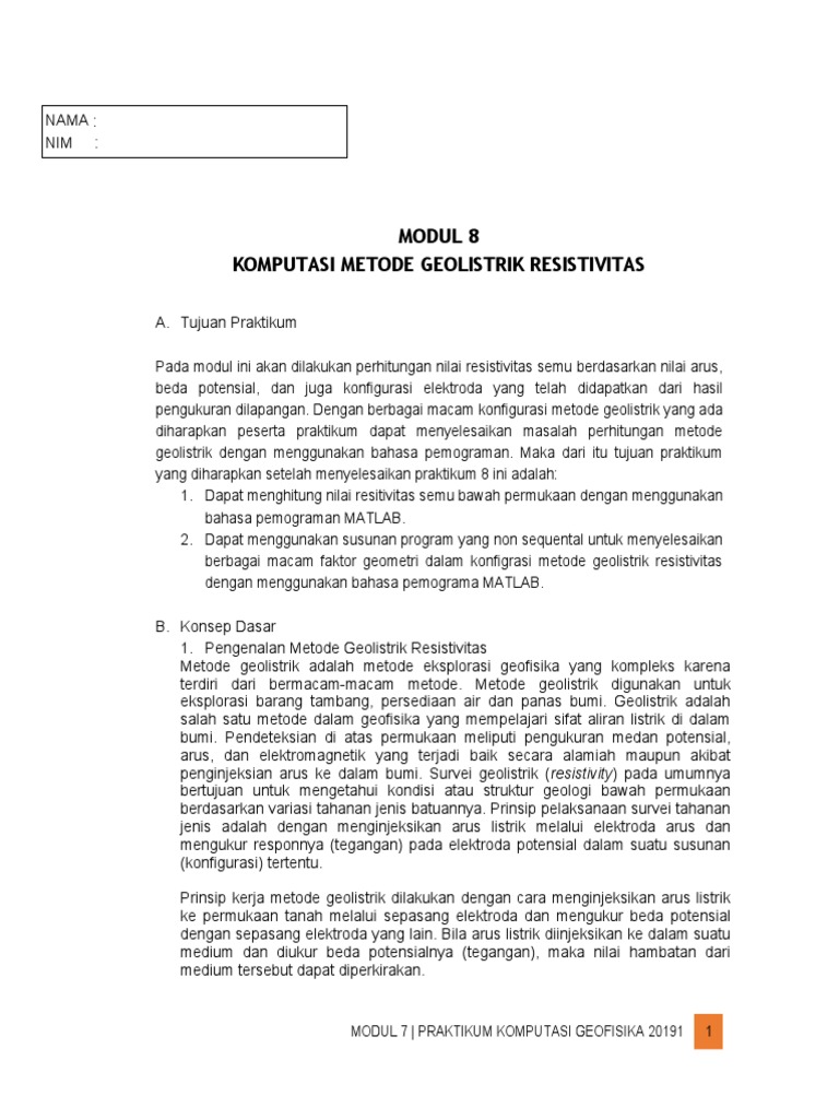 Modul 8 Komputasi Metode Geolistrik Resistivitas | PDF | Sains & Matematika