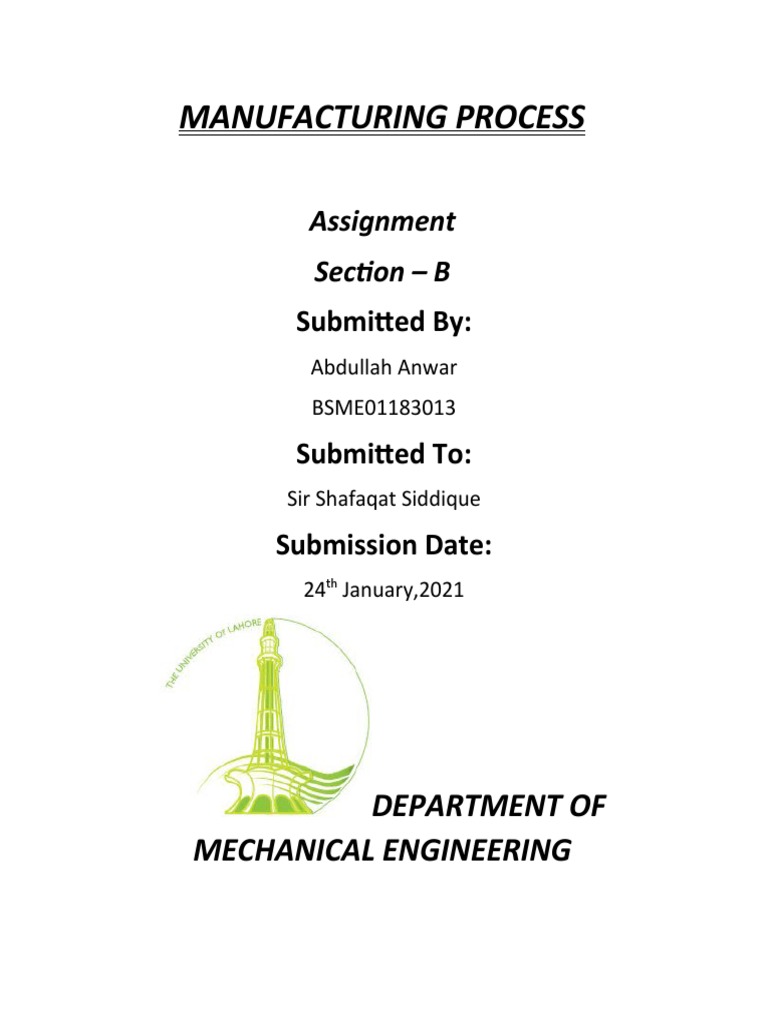 Manufacturing Process Assignment BSME | PDF