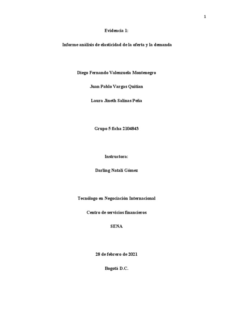Evidencia 1 Informe Analisis de Elasticidad de Oferta y Demand | PDF | Elasticidad (economía ...