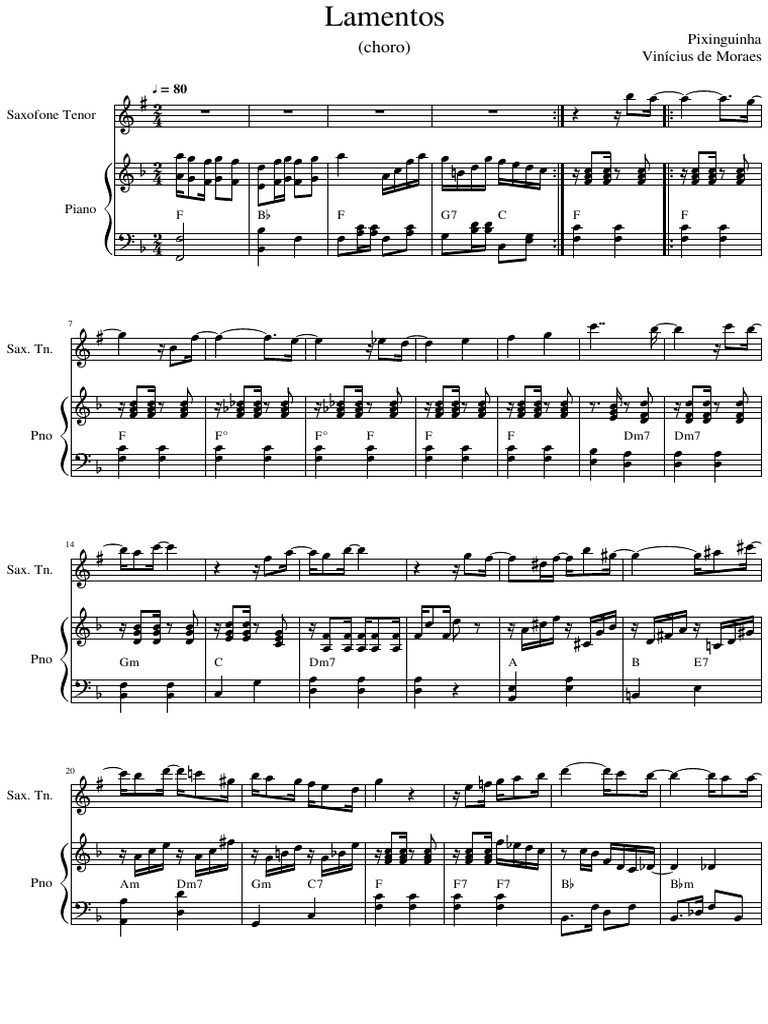 Lamentos - Chorinho - Pixinguinha - Sax e Piano | PDF | Saxophone