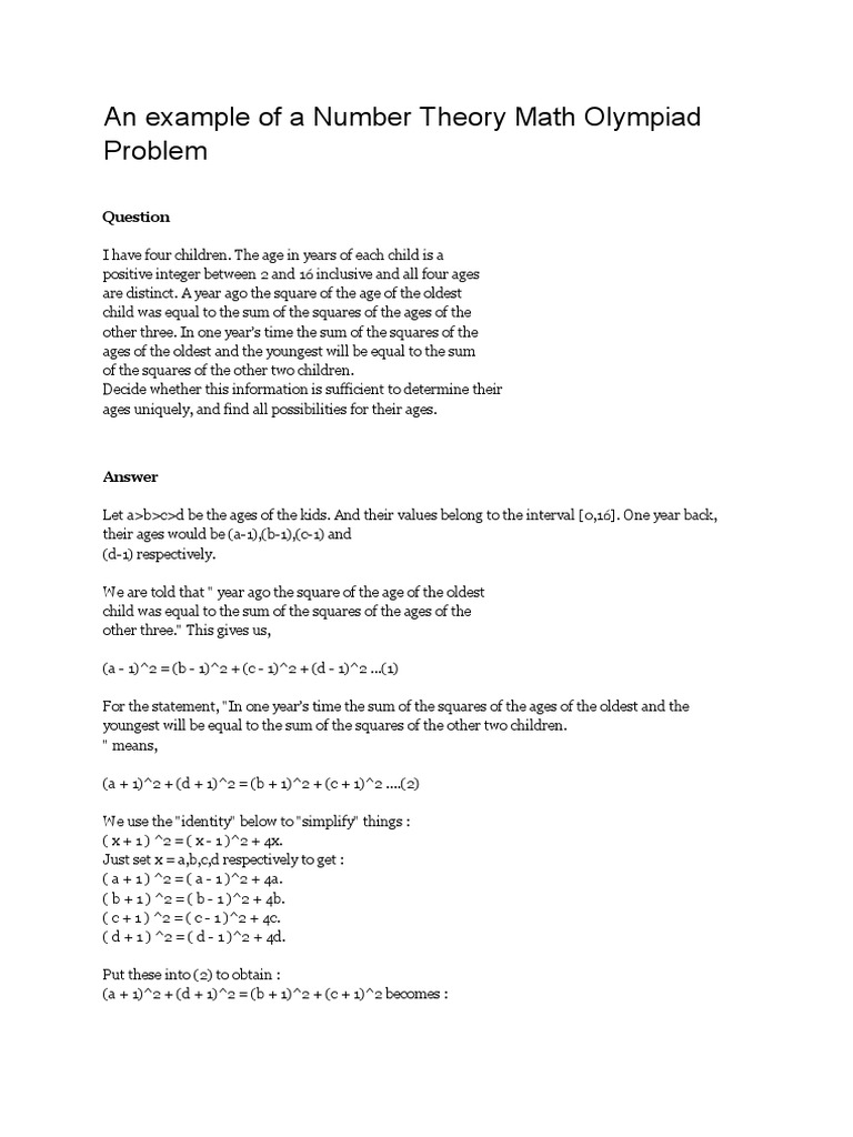 An Example of A Number Theory Math Olymp | PDF | Number Theory | Discrete Mathematics