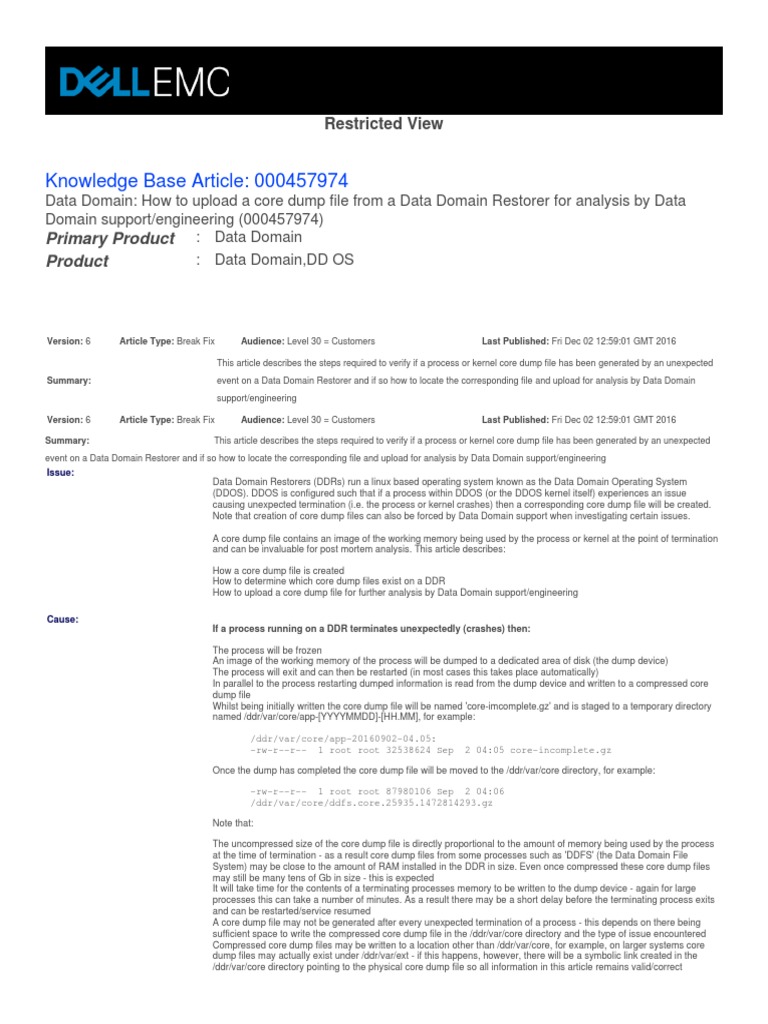 How To Upload A Core Dump File From A Data Domain Restorer For Analysis ...