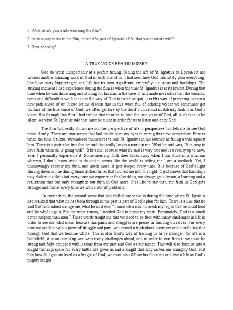 Reflection 2 | PDF | Ignatius Of Loyola | Faith