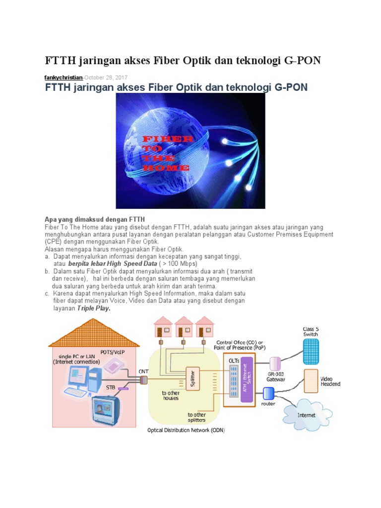 FTTH Jaringan Akses Fiber Optik Dan Teknologi G | PDF