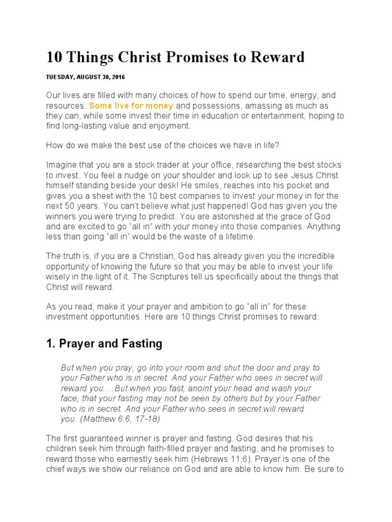 Christ's 10 Promised Rewards Explained | PDF | Grace In Christianity ...