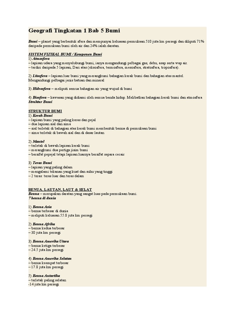 Nota Geo T1 Bab 5 Bumi | PDF