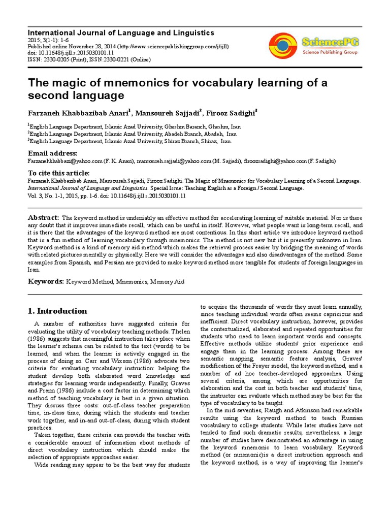 The Magic of Mnemonics For Vocabulary Learning of A Second Language ...