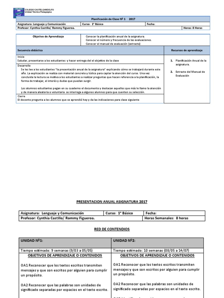 Primera Clase Lenguaje y Comunicacion 1° Básico 2018 | PDF ...