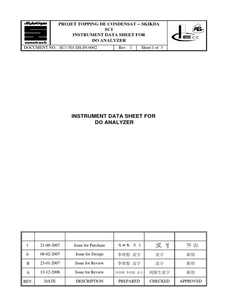 Projet Topping de Condensat - Skikda SC1 Instrument Data Sheet For Do ...