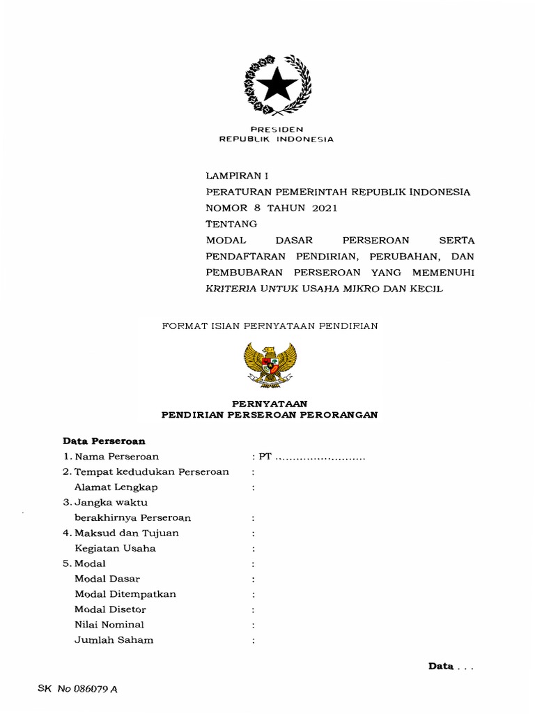 Lampiran I Salinan PP Nomor 8 Tahun 2021 | PDF