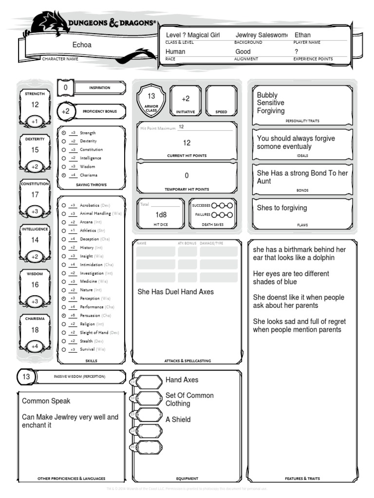 DND - 5E - CharacterSheet - Form Fillable | PDF | Tabletop Games | Gaming