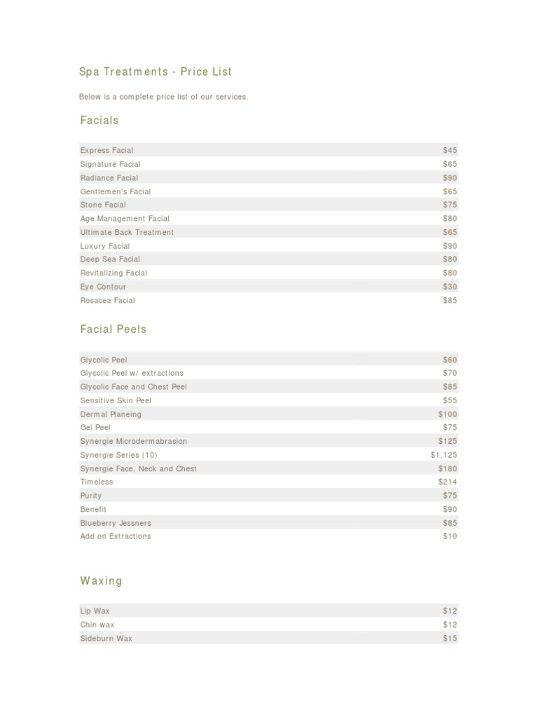 Massage Envy Price List Template PDF Massage Beauty