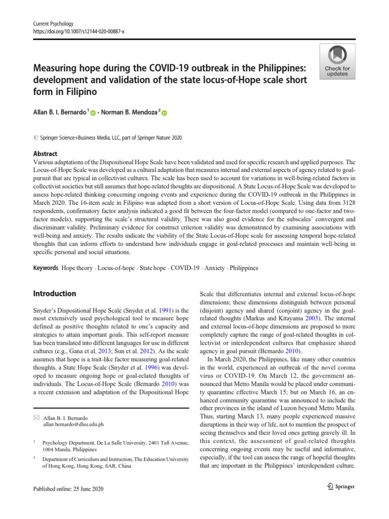 Measuring Hope During The COVID-19 Outbreak in The Philippines ...