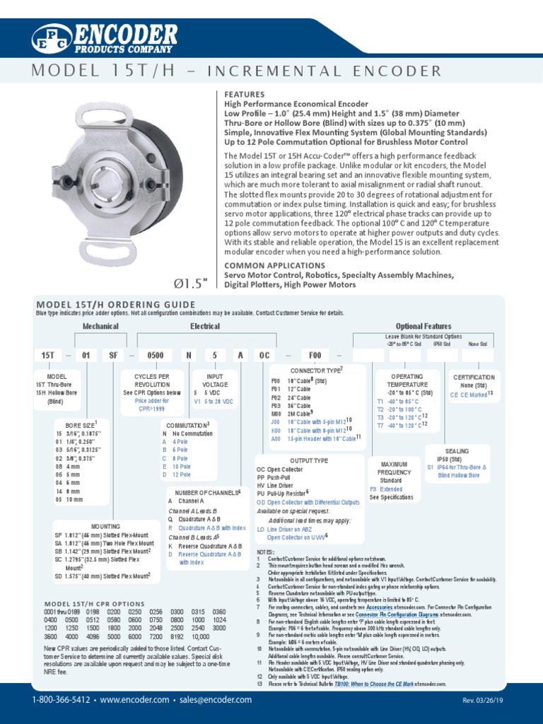 Model 15T/H - : Incremental Encoder | PDF | Electric Motor | Servomechanism