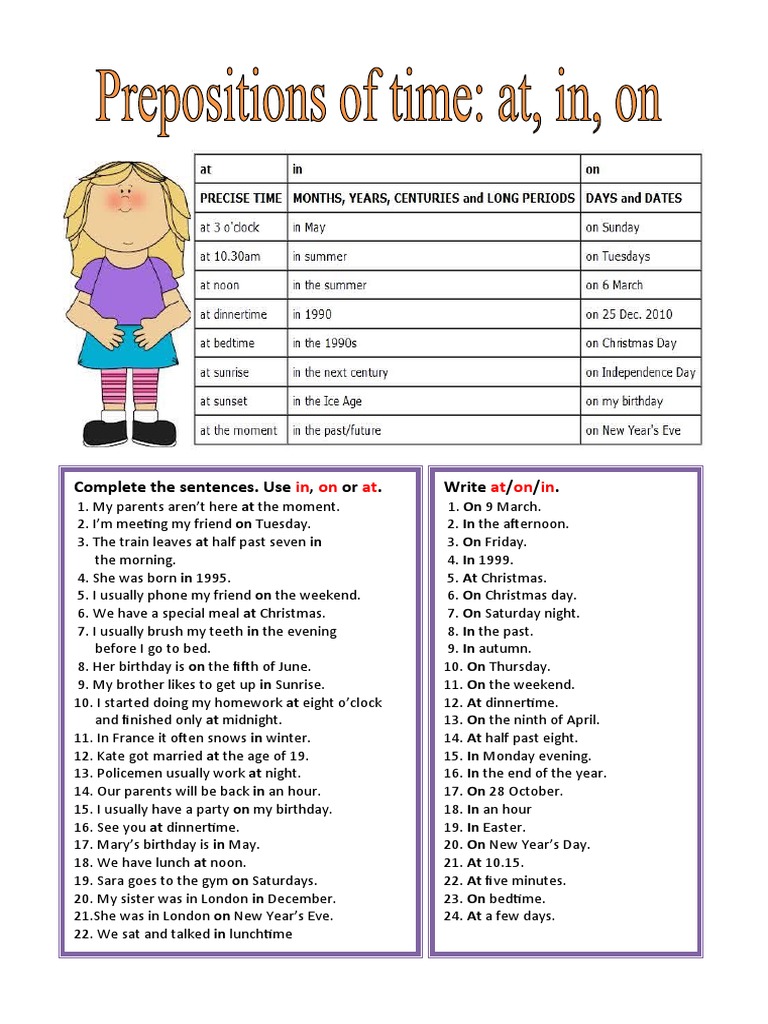 Prepositions of Time Worksheet | PDF