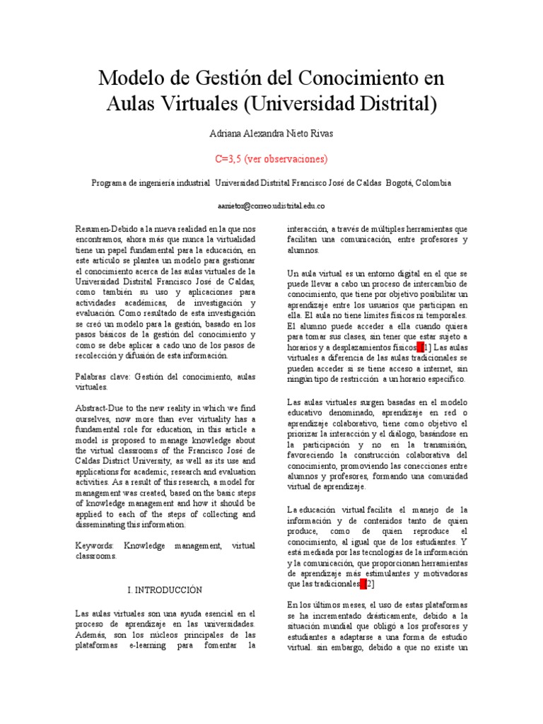 Modelo de Gestion Del Conocimiento en Aulas Virtuales - Adriana Alexandra Nieto Rivas SC ...