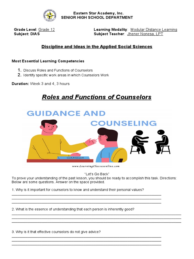 Roles and Functions of Counselors: Discipline and Ideas in The Applied ...