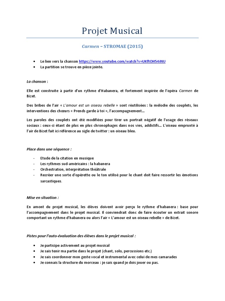 Carmen Stromae Projet Musical | PDF | Carmen | Arts du spectacle