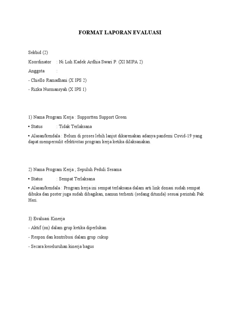 Format Laporan Evaluasi | PDF | Bisnis
