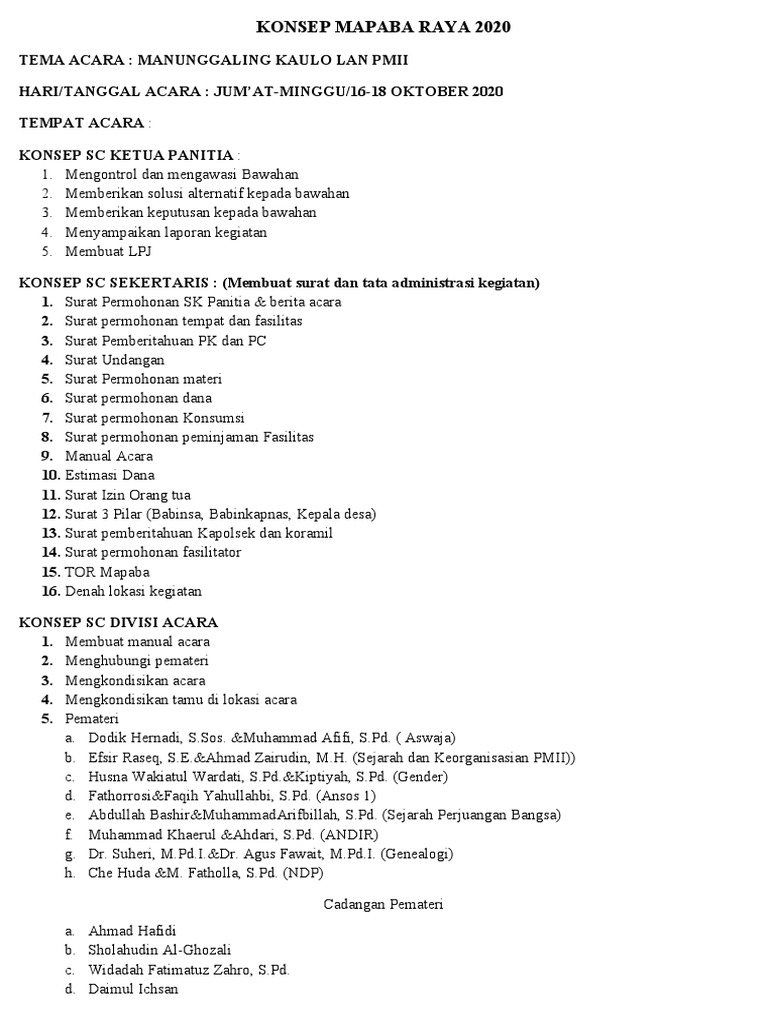 Konsep Mapaba Raya 2020 | PDF