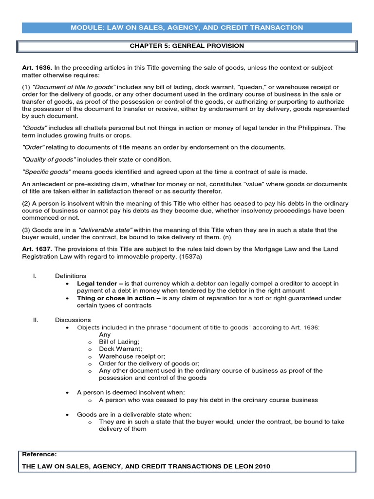 Chapter 5 General Provision | PDF | Barter | Financial Transaction