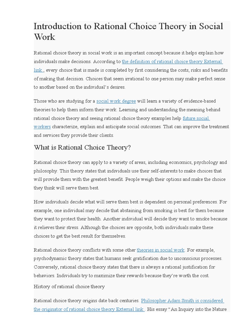 Introduction To Rational Choice Theory in Social Work | PDF | Choice ...