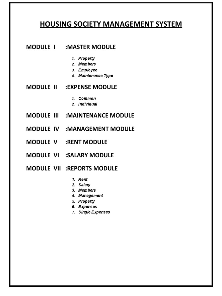 Housing Society Management System::Master Module | PDF