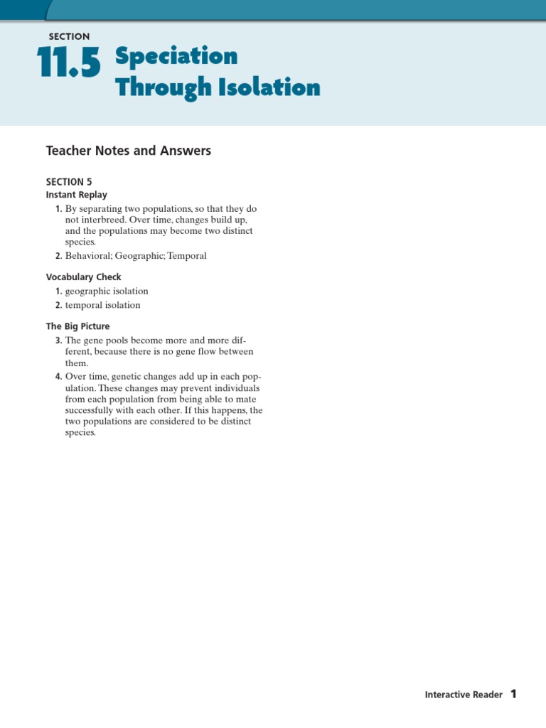 Speciation Through Isolation: Teacher Notes and Answers | PDF | Species ...
